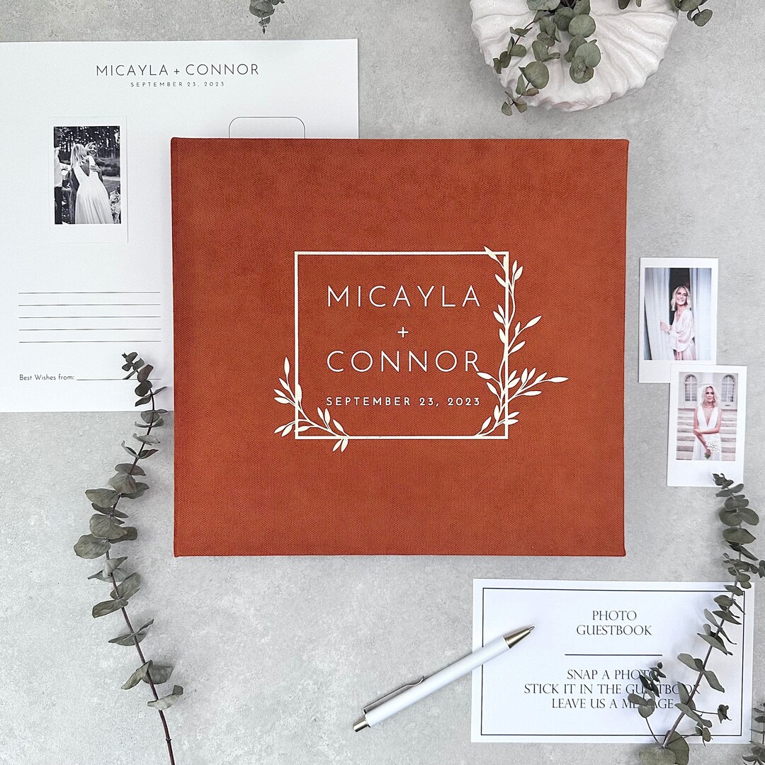 Handmade Terracotta Orange Wedding Photo Guest as Album With Foil Gold ...