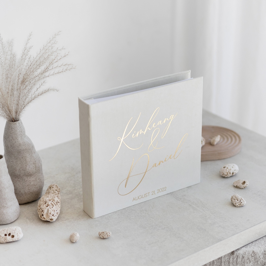 Modern Ivory Wedding Album With Foil Gold Lettering, Personalized Photo ...