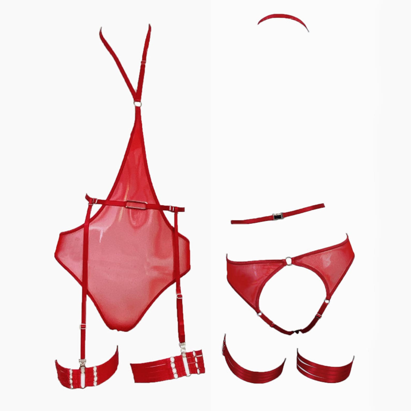 Sexy See Thru Lingerie Bodysuit With Ouvert Panty And Suspender Etsy