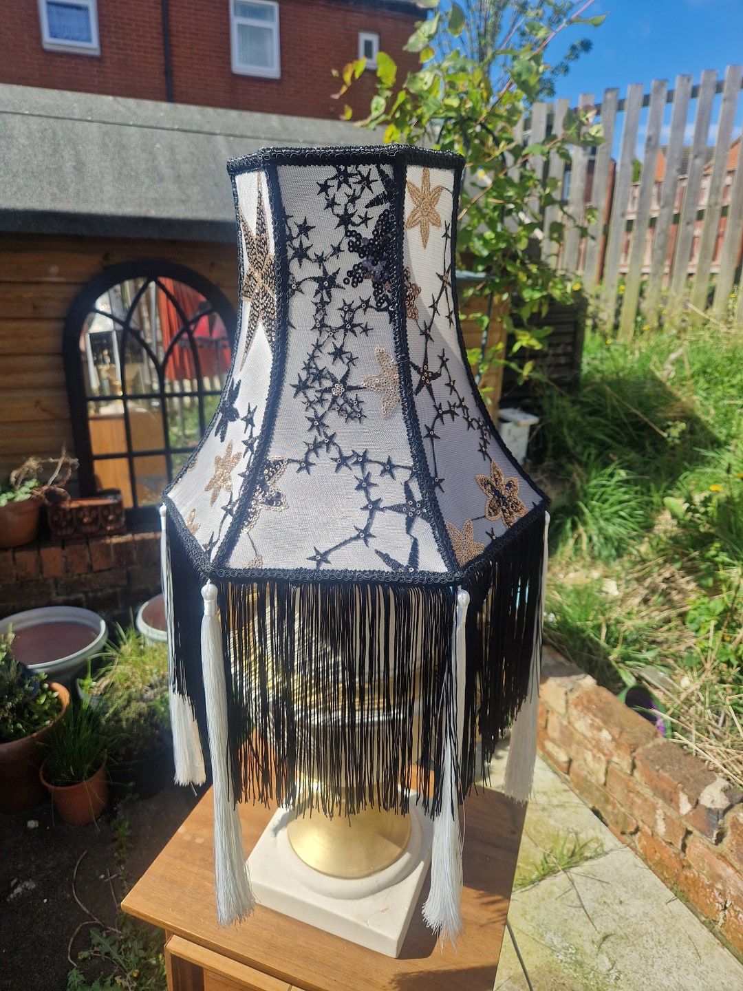 Handmade Lampshade With Sequin Stars and Tassels, Maximalist Home Decor ...