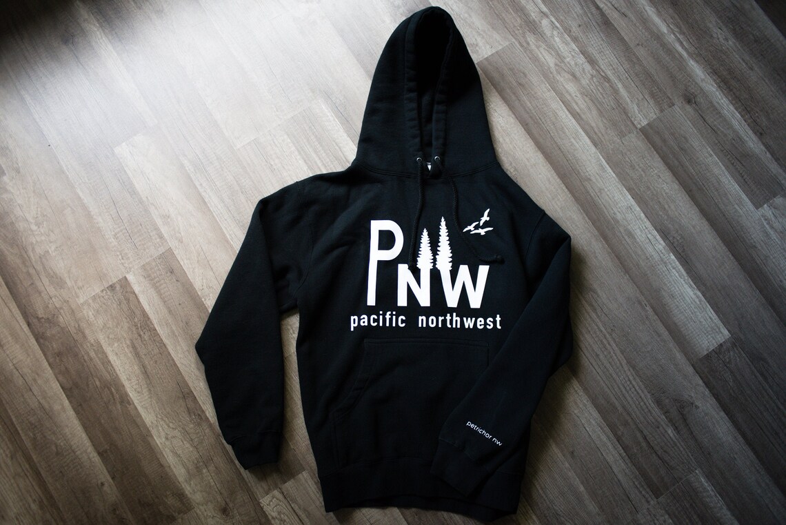 PNW Hoodie, Pacific Northwest Sweatshirt, Evergreen Trees, Mountain ...