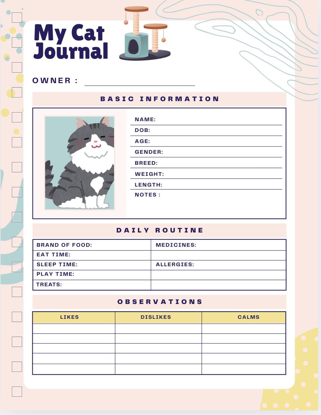 Custom Cat Journal-pet Tracker-vet Visits, Health, Meals & More ...