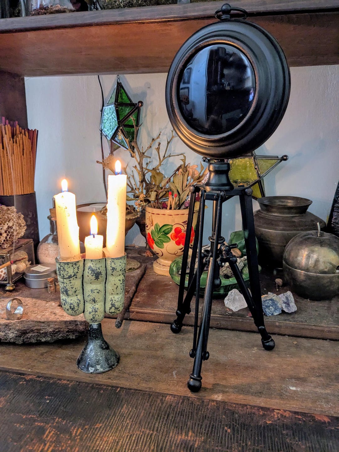 One-of-a-kind Charged Tripod Steampunk Industrial Style Scrying Mirror ...