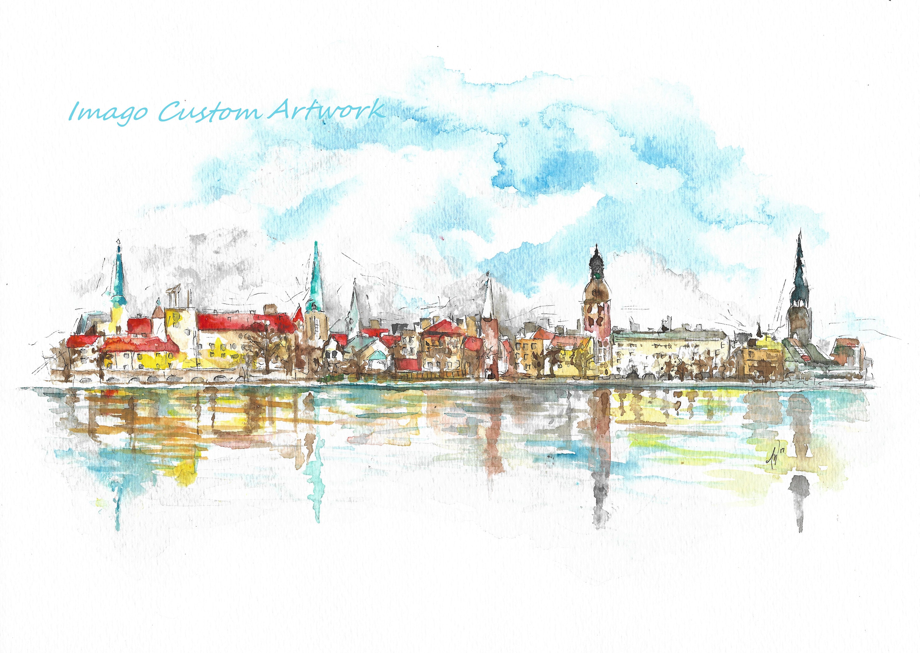 Fine Art Print Riga Latvia Art Old Town Riga Watercolor - Etsy