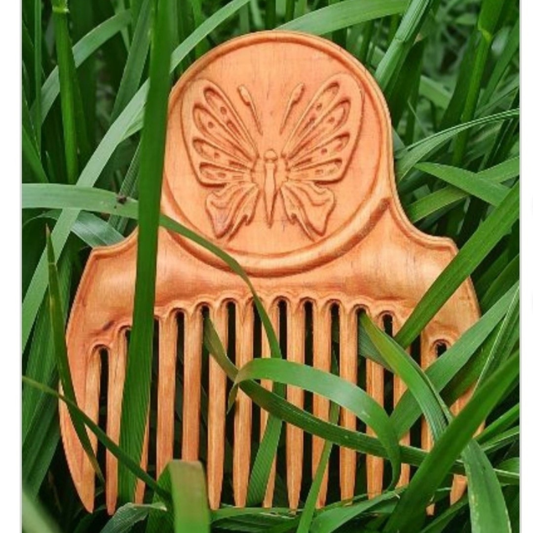 Handmade Wooden Comb With Carving Butterfly Wide Tooth Comb - Etsy
