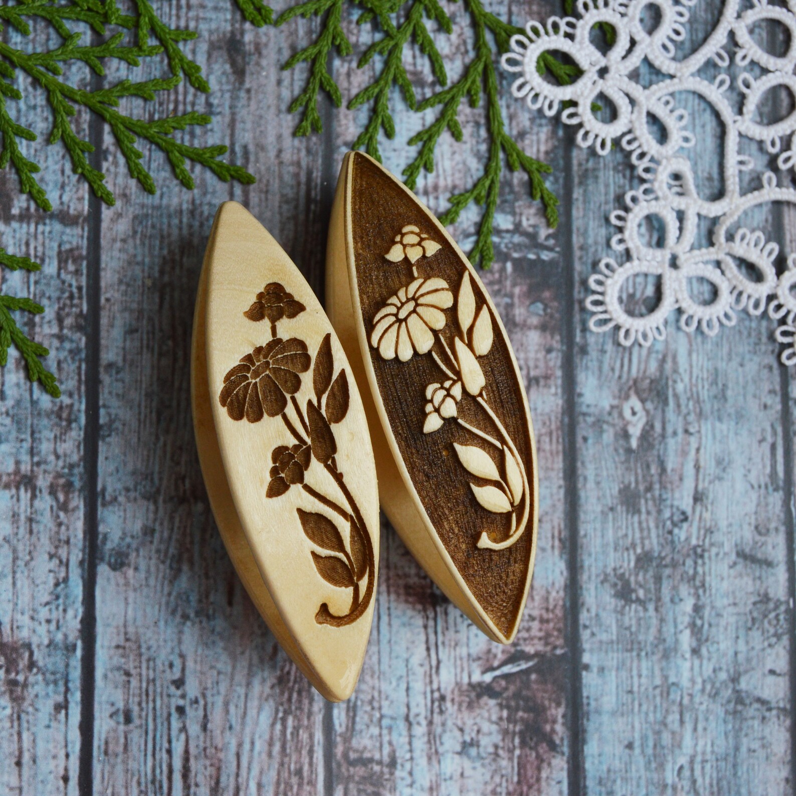 Handmade Shuttle Tatting With Wood Carving Flowers 3D Surface Floral ...