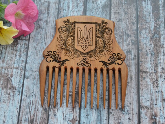 Handmade Wooden Comb trident Wide Tooth Comb Tryzub Ukrainian - Etsy