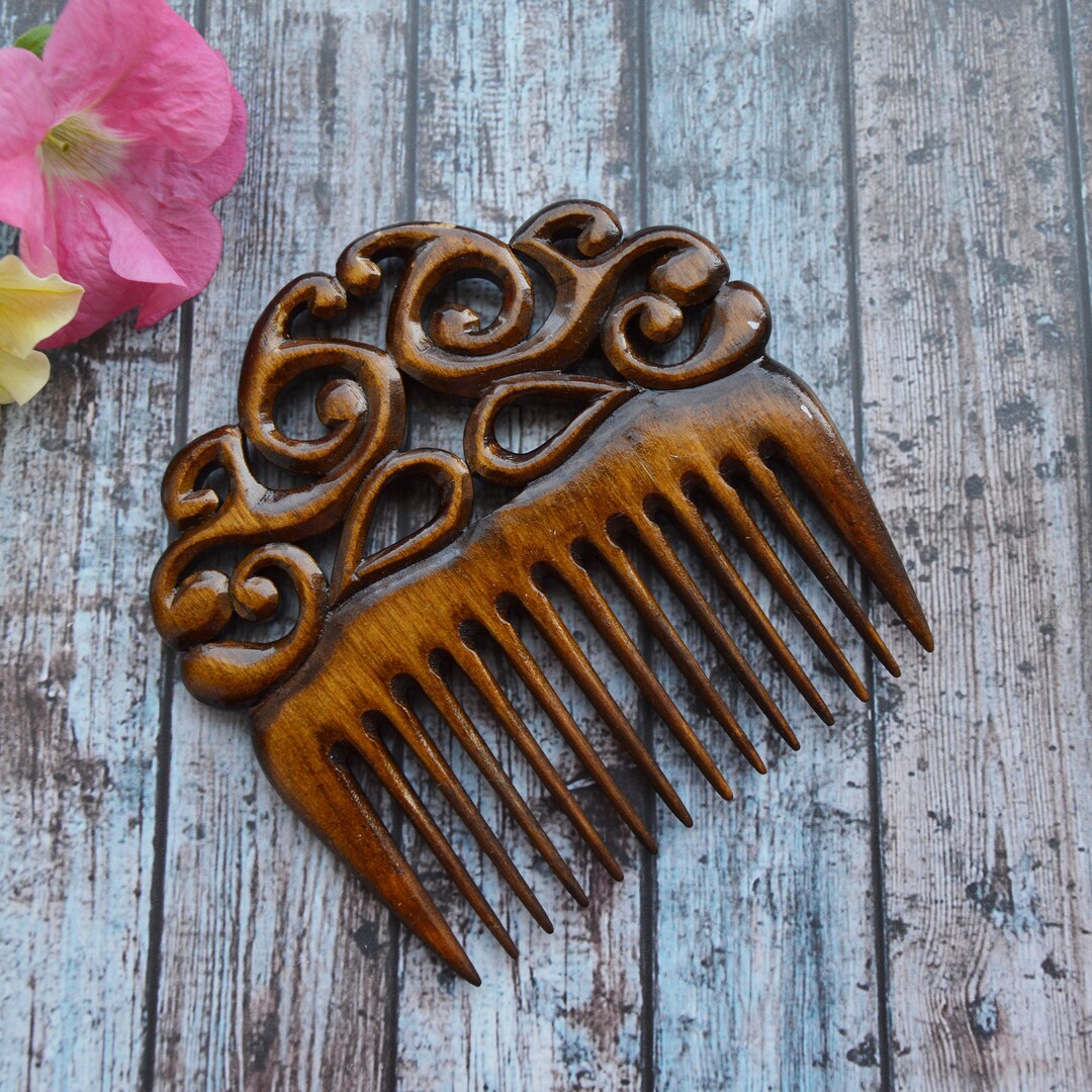 Handmade Wooden Comb With Carving Folk Art Style Wide Tooth Comb - Etsy