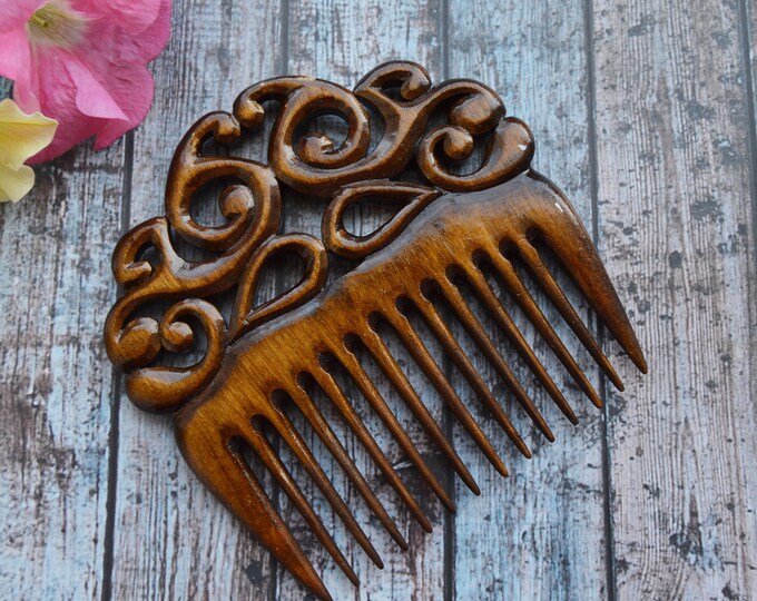 Handmade Wooden Comb With Carving Folk Art Style Wide Tooth - Etsy
