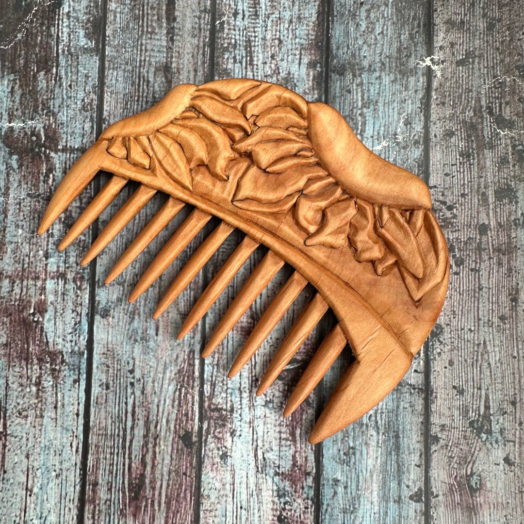 Handmade Wooden Comb With Carving Folk Art Style Wide Tooth Comb - Etsy