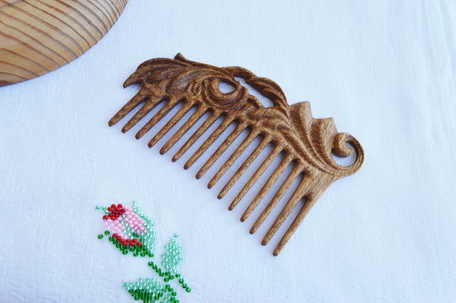 Handmade wooden comb with carving for women / Wide Tooth Comb | Etsy
