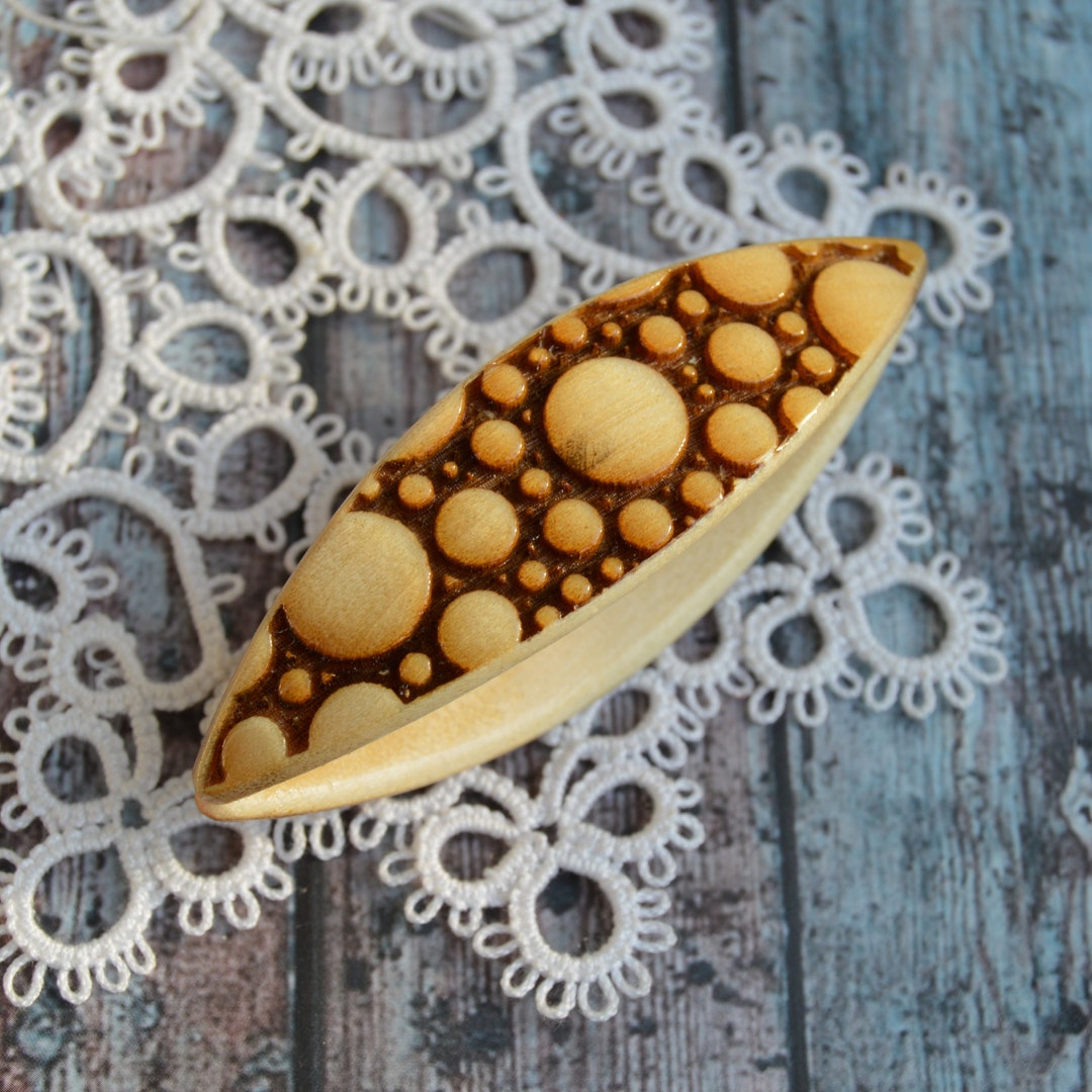 Handmade Wood Tatting Shuttle With Carving Flowers 3D Surface Abstract ...