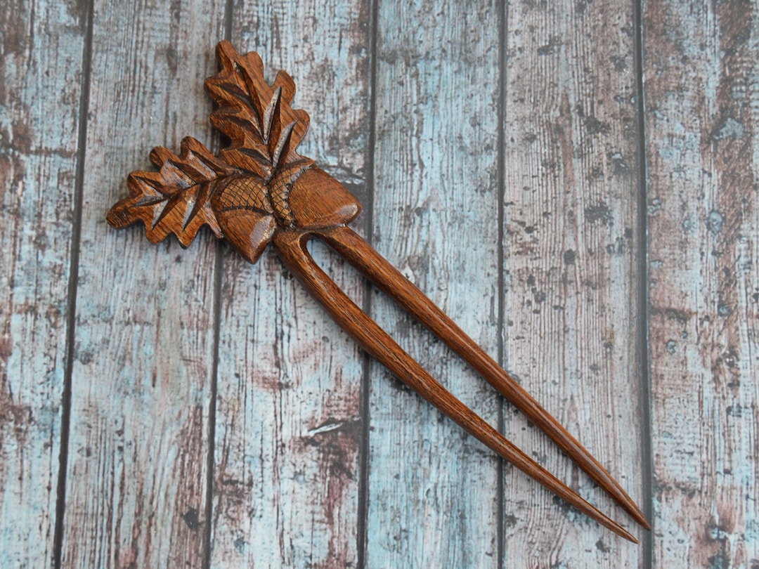 Autumn Wooden Carved Hair Stick Acorns Leaf/ Hair Fork 2 Prongs / Hair ...