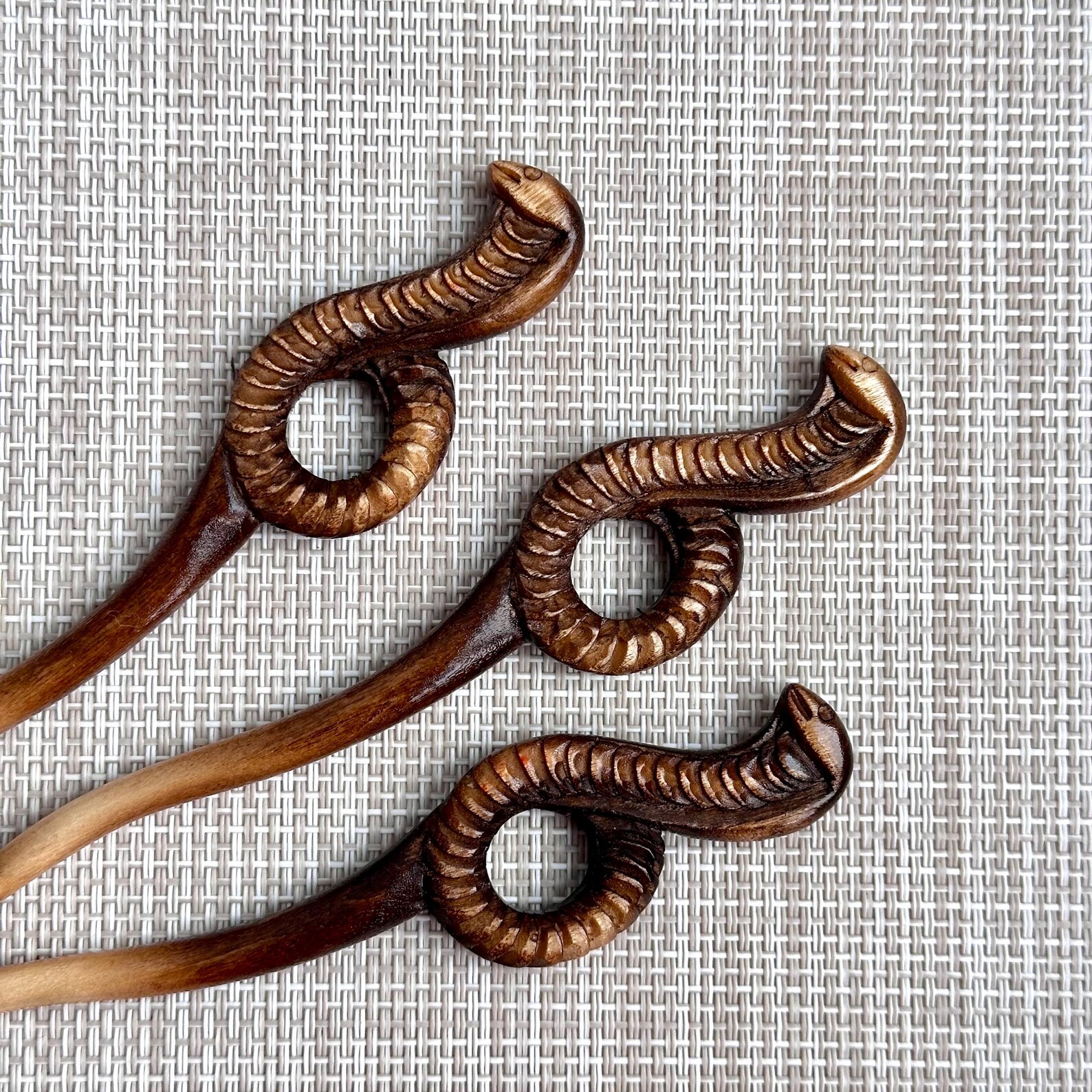 Wood Hair Stick Carved Snake/ Handmade Hair Accessories/ Hair Fork ...