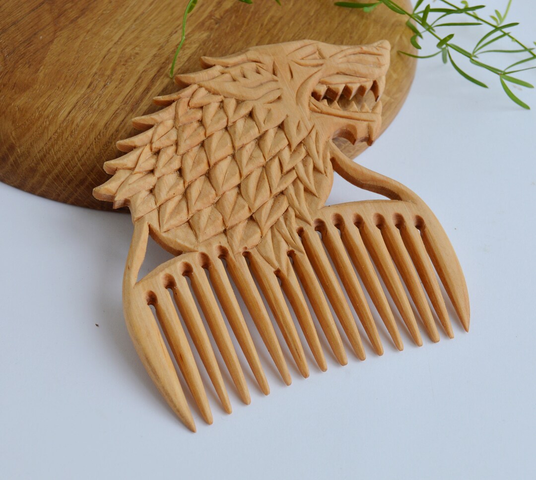 Handmade Wooden Comb Carving Wolf Comb Wide Tooth Comb Birthday Gift ...
