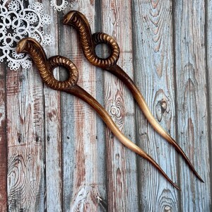 Wood Hair Stick Carved Snake/ Handmade Hair Accessories/ Hair Fork ...