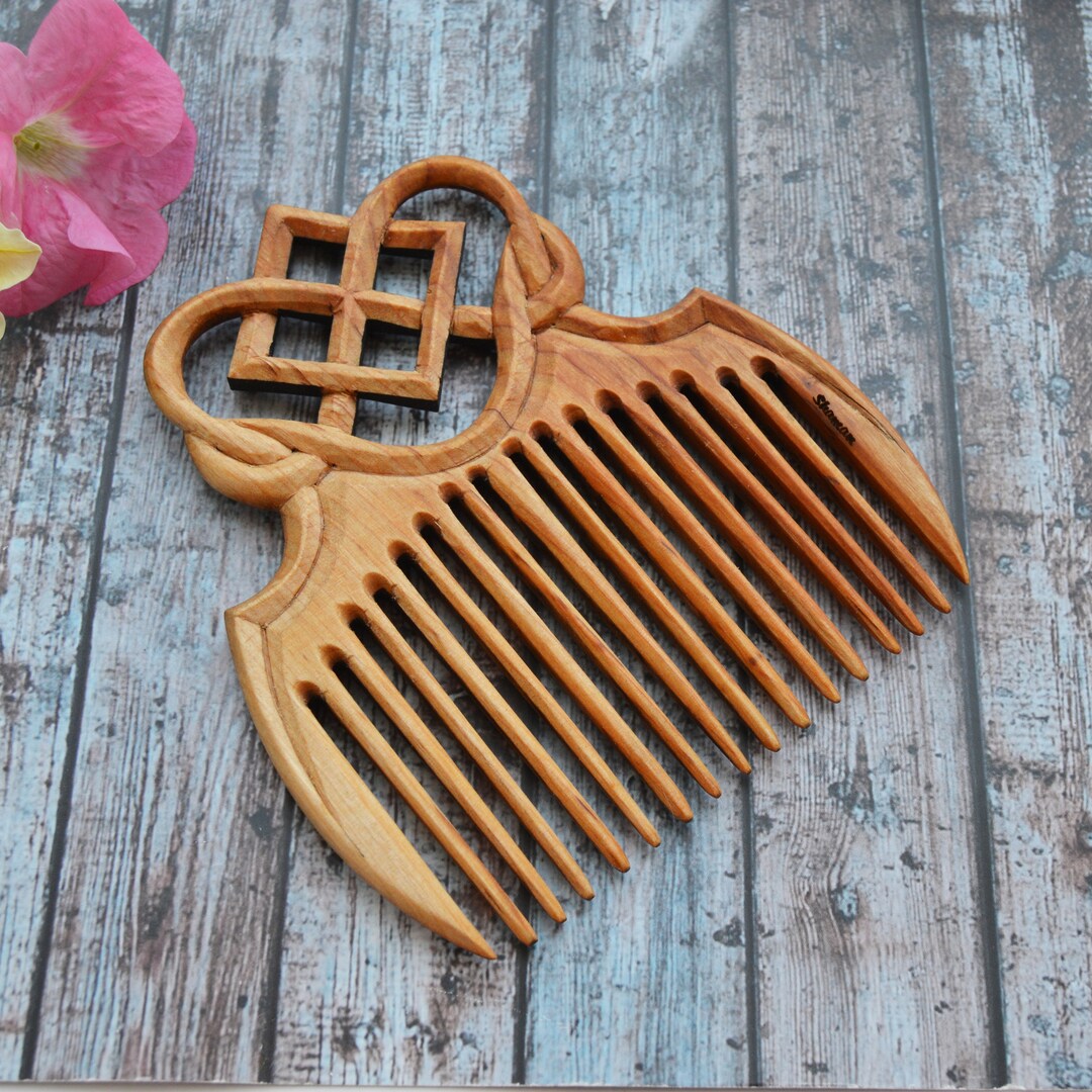 Celtic Knot Handmade Wooden Comb With Carving Folk Art Style Wide Tooth ...