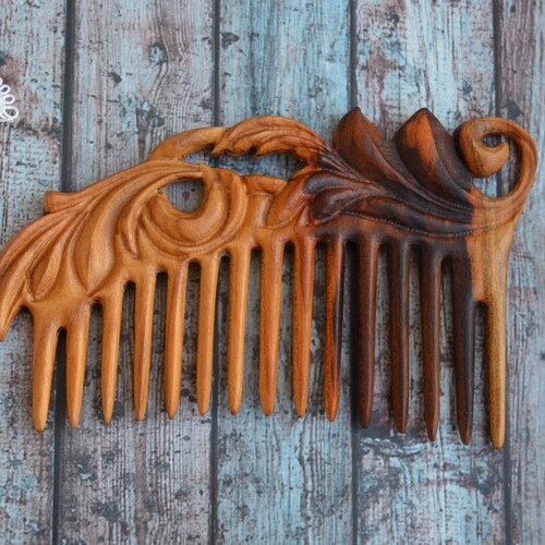 Handmade Wooden Comb With Carving for Women / Wide Tooth Comb - Etsy