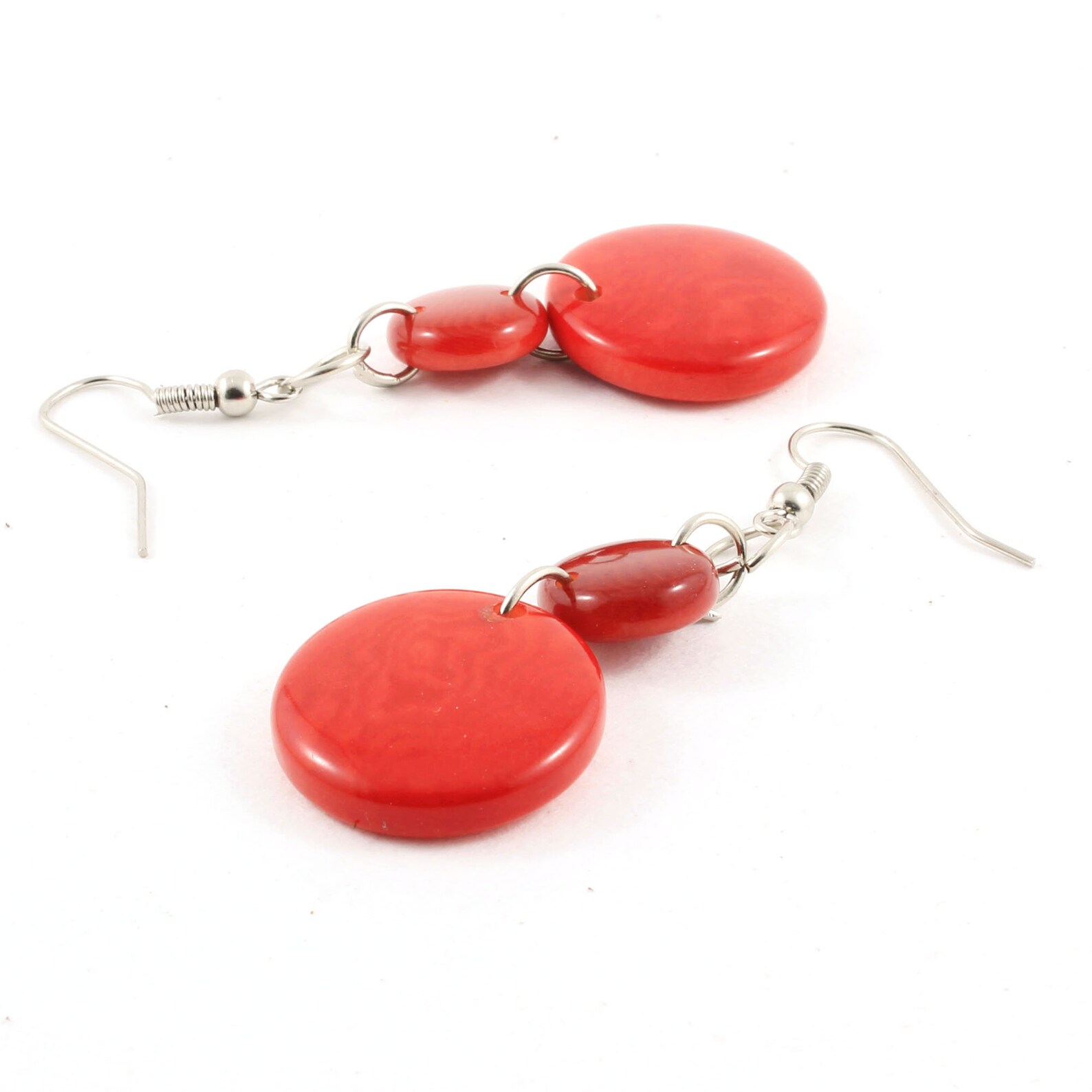 Red Dangle Earrings Handmade From Eco Friendly Tagua Nut, Fair Trade ...