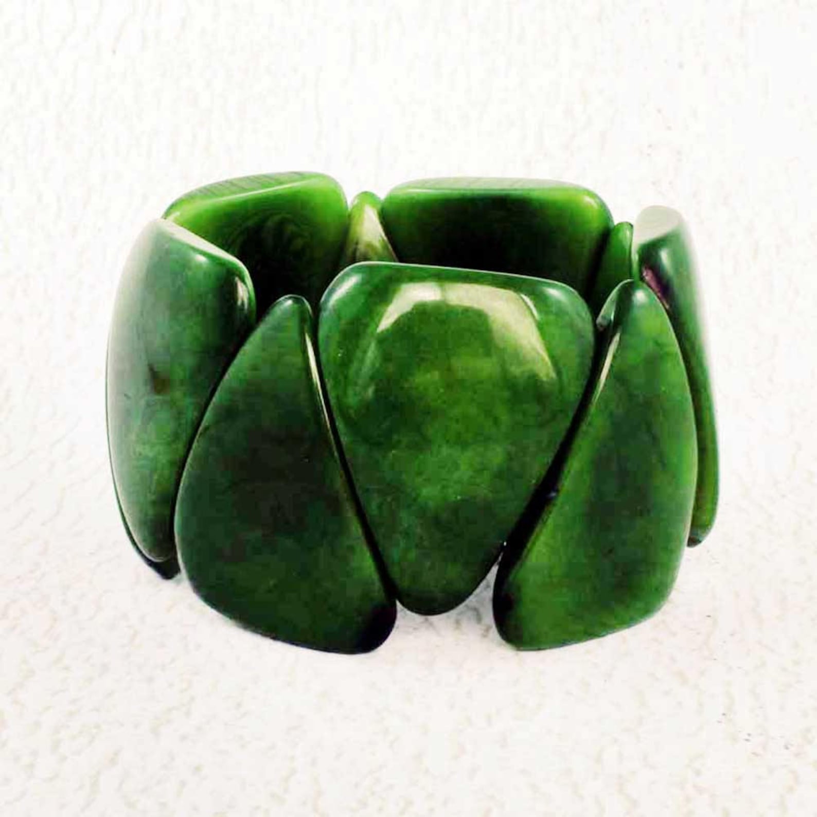 Green Cuff Bracelet Tagua Nut Wide Elastic Bracelet Vegetable Ivory ...
