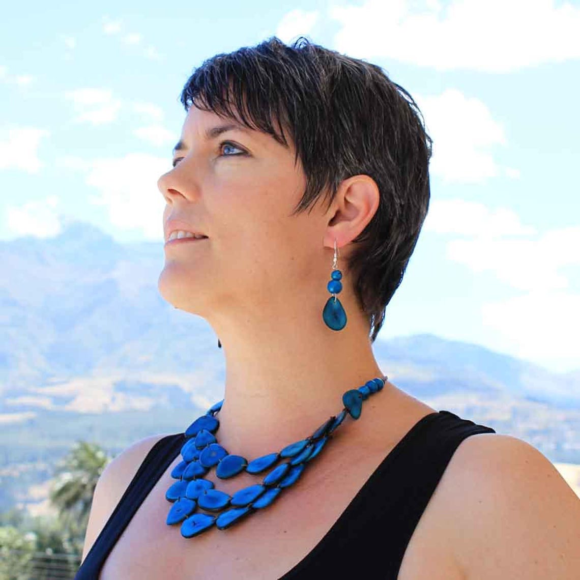 Blue Vegetable Ivory Necklace & Earring Set: Eco-friendly Statement ...