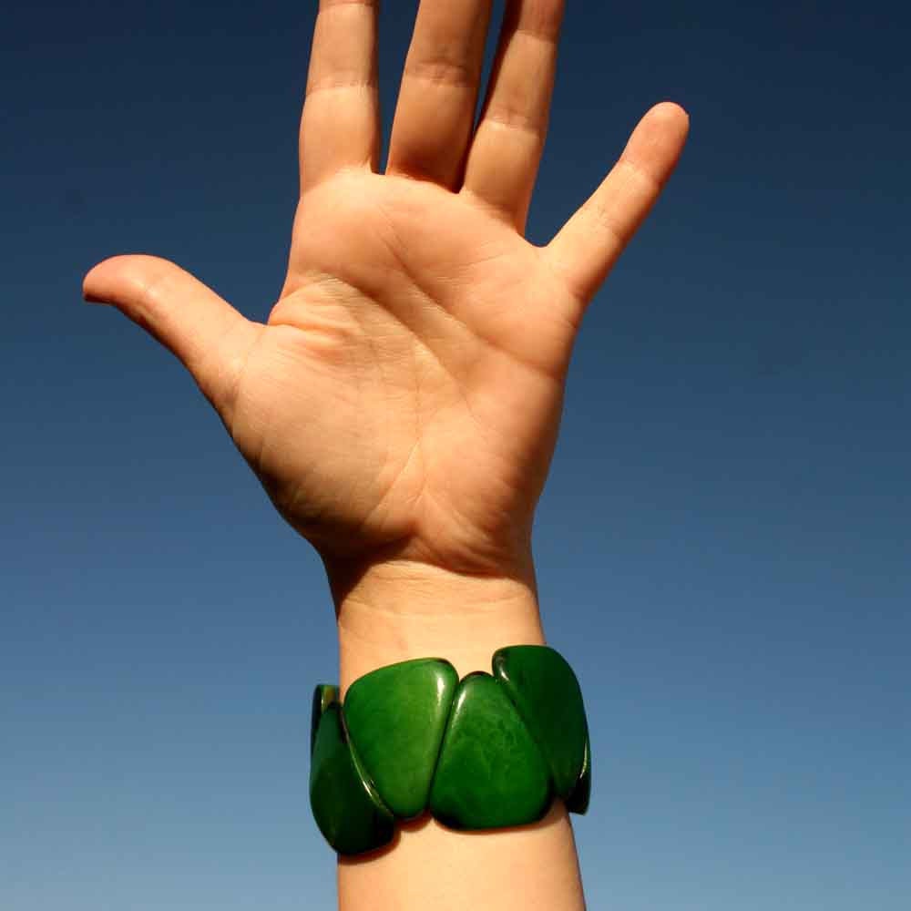 Green Cuff Bracelet Tagua Nut Wide Elastic Bracelet Vegetable Ivory ...