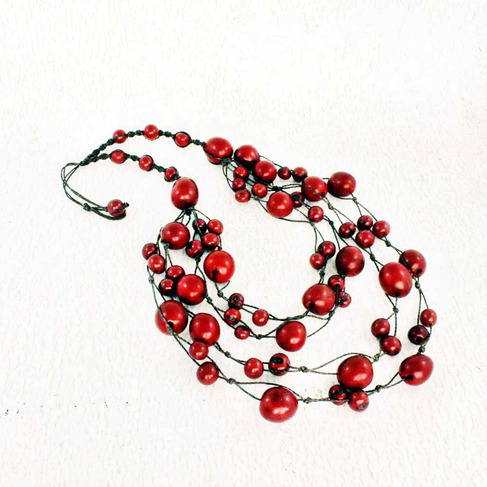 Red Bead Necklace Eco Jewelry Red Statement Necklace Multi Strand ...