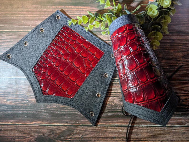 Red Dragon Bracers Faux Leather Handmade Cosplay Renaissance Faire Larp ...