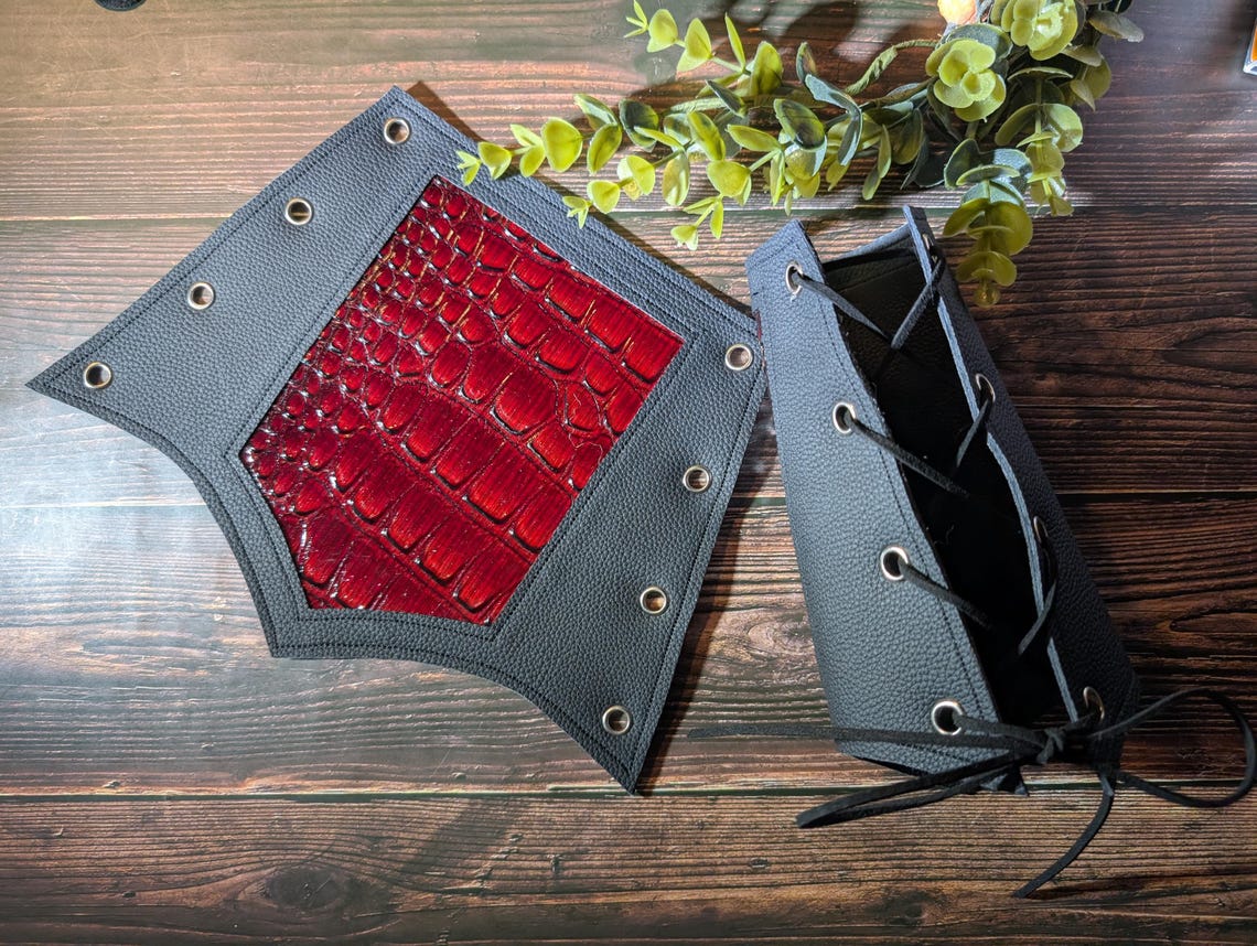 Red Dragon Bracers Faux Leather Handmade Cosplay Renaissance Faire Larp ...