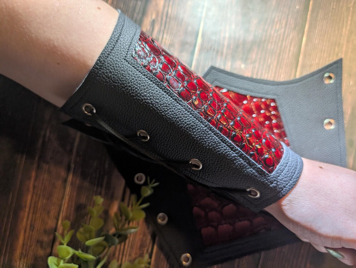 Red Dragon Bracers Faux Leather Handmade Cosplay Renaissance Faire Larp ...