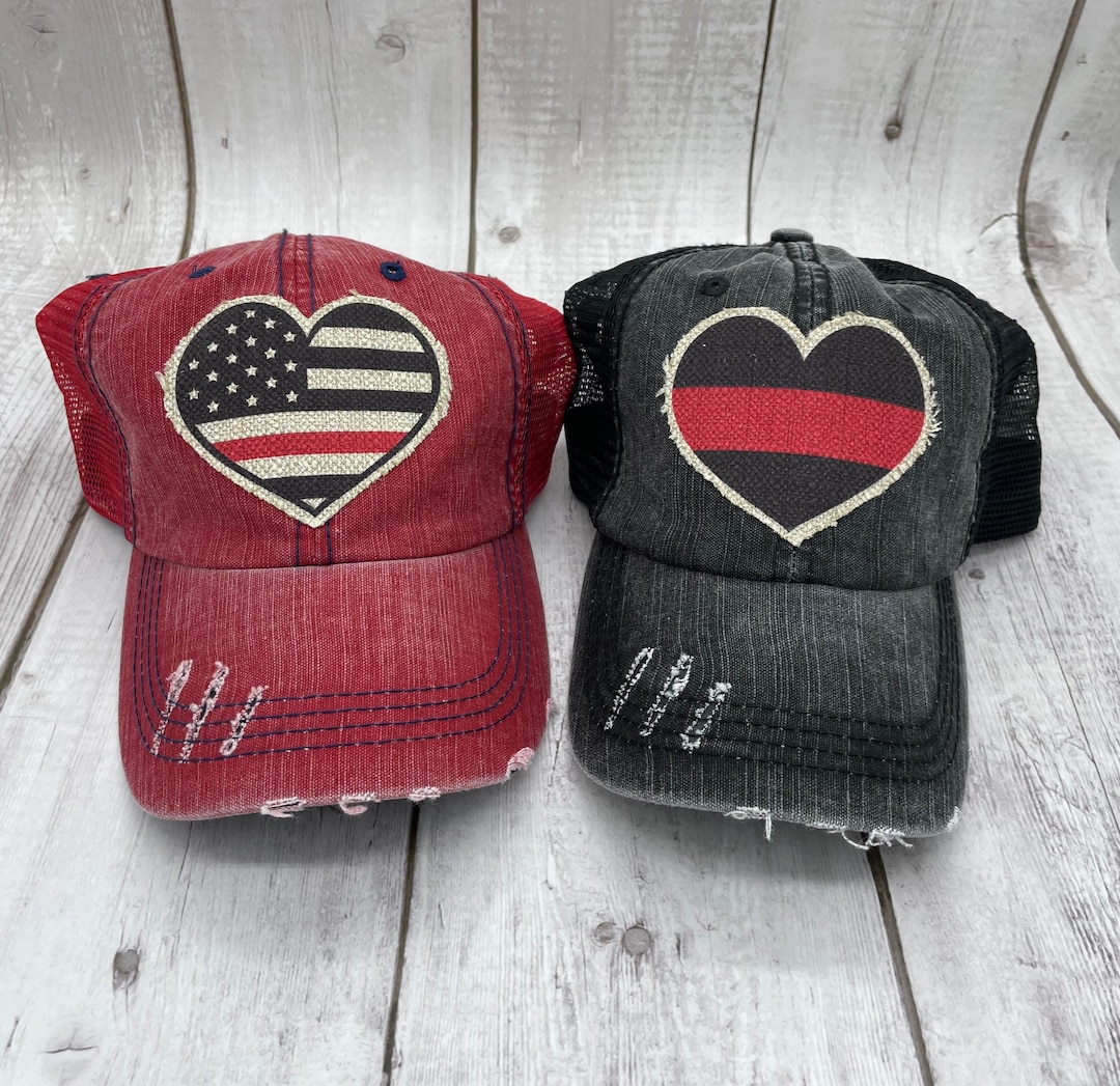 Firefighter Hat, Fire Dept, Red Line, Trucker Hat, Patch Hat, Fire Wife ...