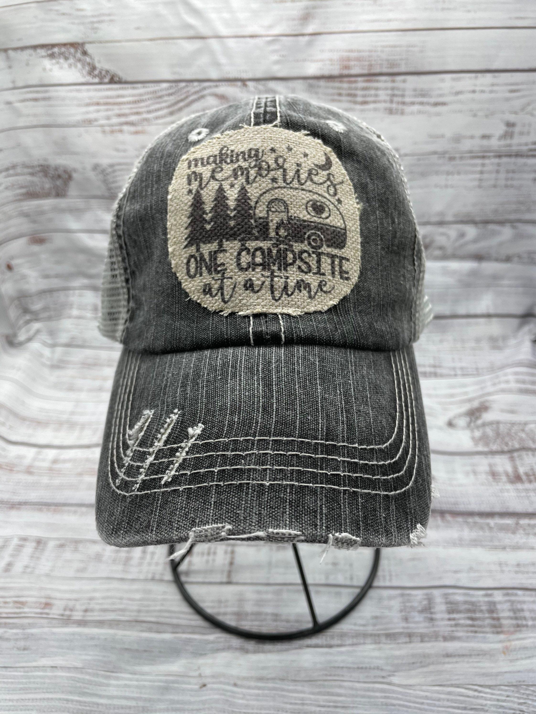 Camping hat camp season patch hat happy camper ponytail | Etsy