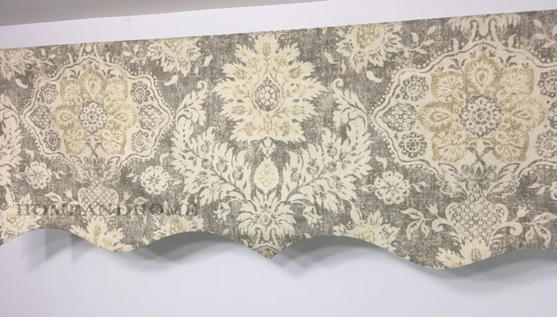 Scalloped Valance Gray Valance Grey Beige Cream Lined Window Treatments ...