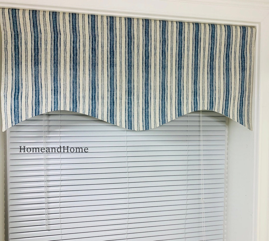 Blue Scalloped Valance Farmhouse Valance Gray Valance Blue Lined ...