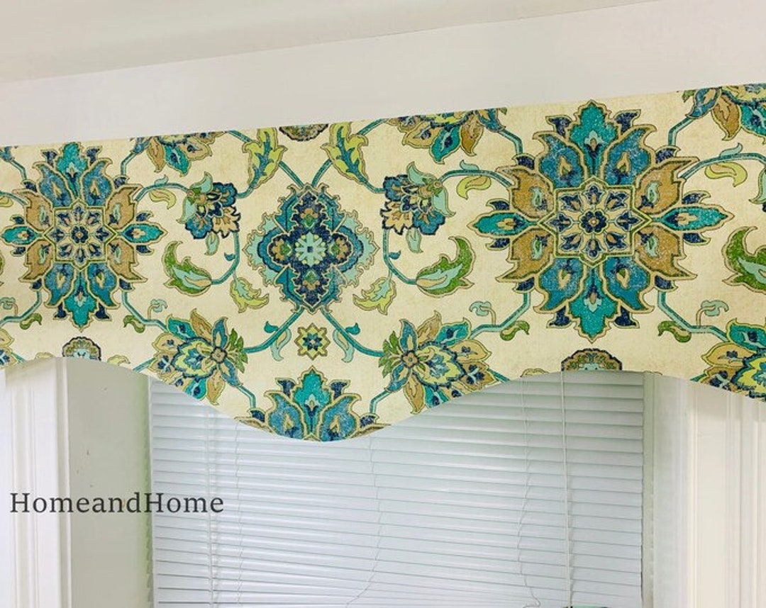 Medallion Scalloped Valance Teal Turquoise Navy Beige Green Fully Lined ...