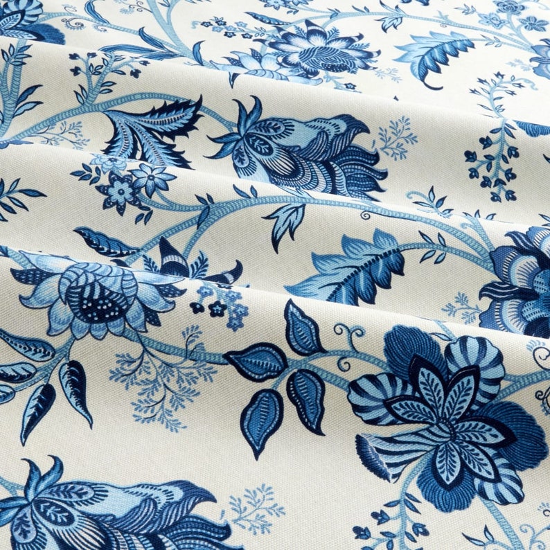 Blue Floral Waverly Shades of Blue Cream Faux Roman Shade. Flat Roman ...