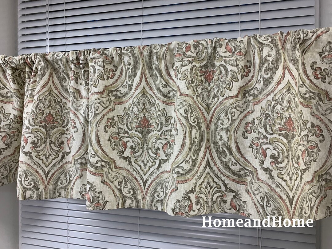 Damask Valance Brown Rust Gray Valance Bathroom Valance Window Valance ...