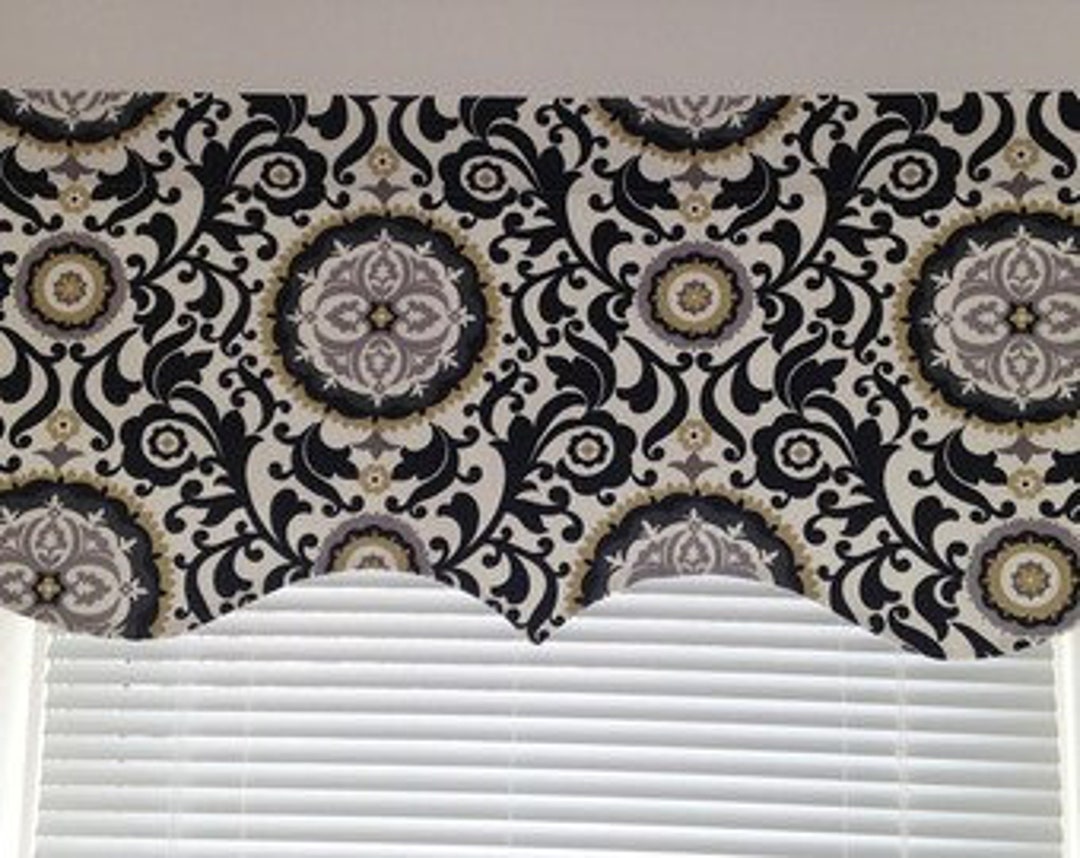 Scalloped Valance. Waverly Valance. Black Khaki Gray Lined Window ...