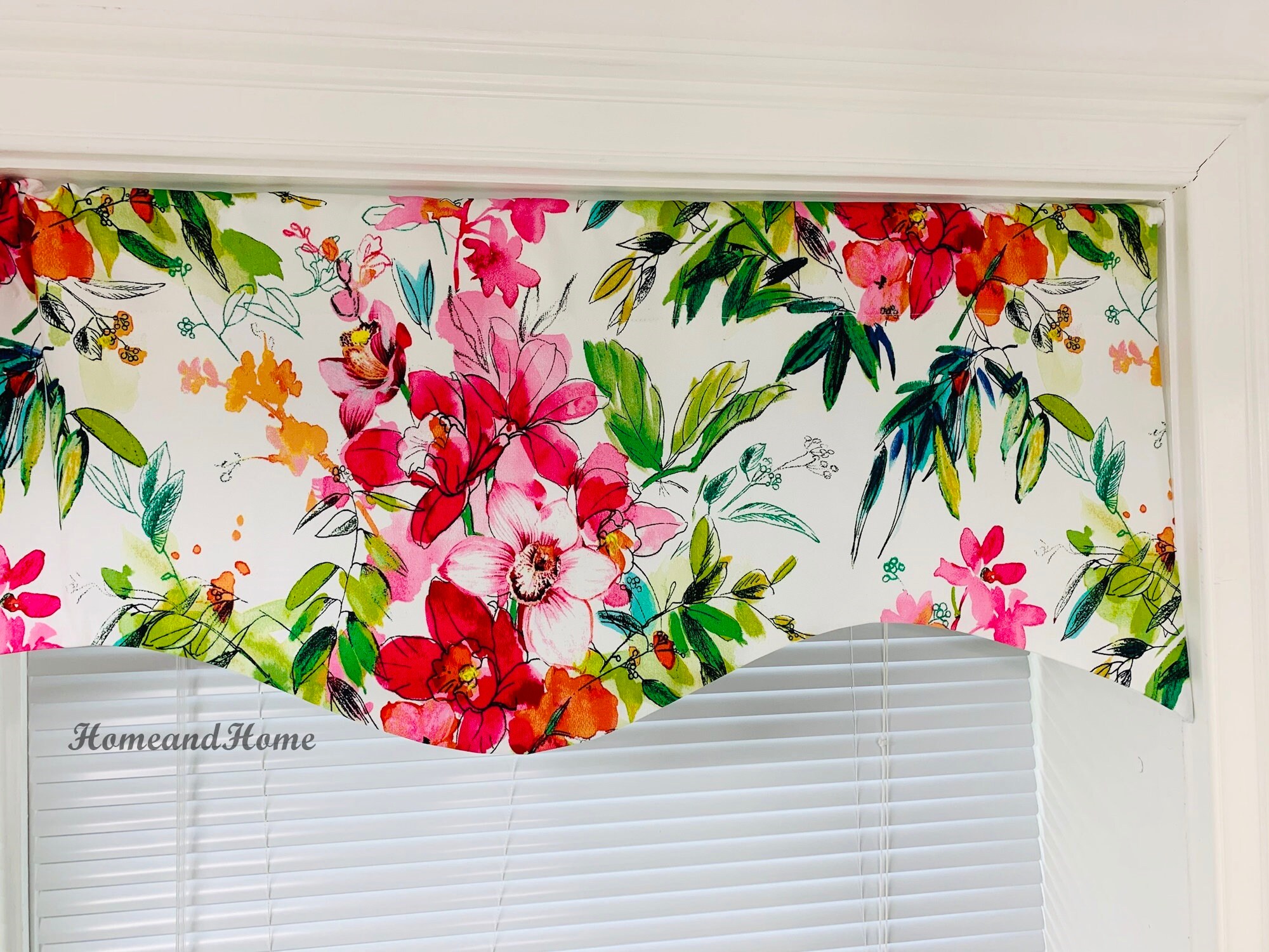 Bold Floral Scalloped Valance. Flora Valance. Hot Pink Green Lined ...
