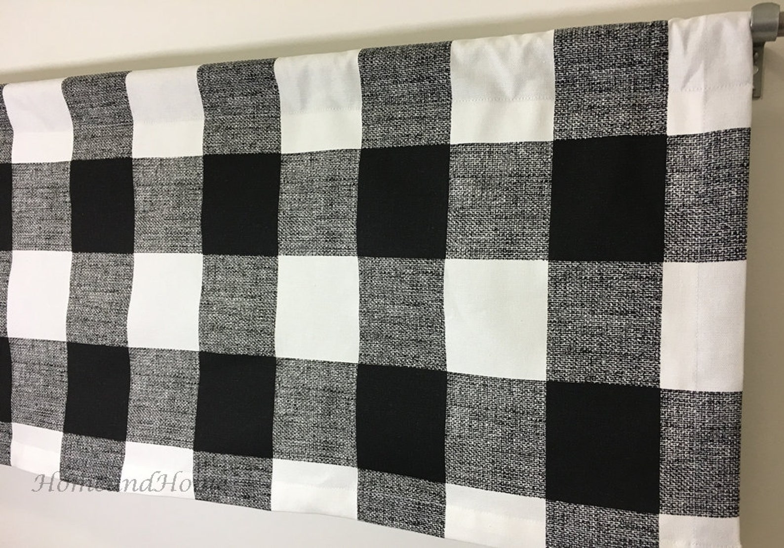 Black White Curtains Buffalo Check Valance Plaid Cafe Curtain Boho ...