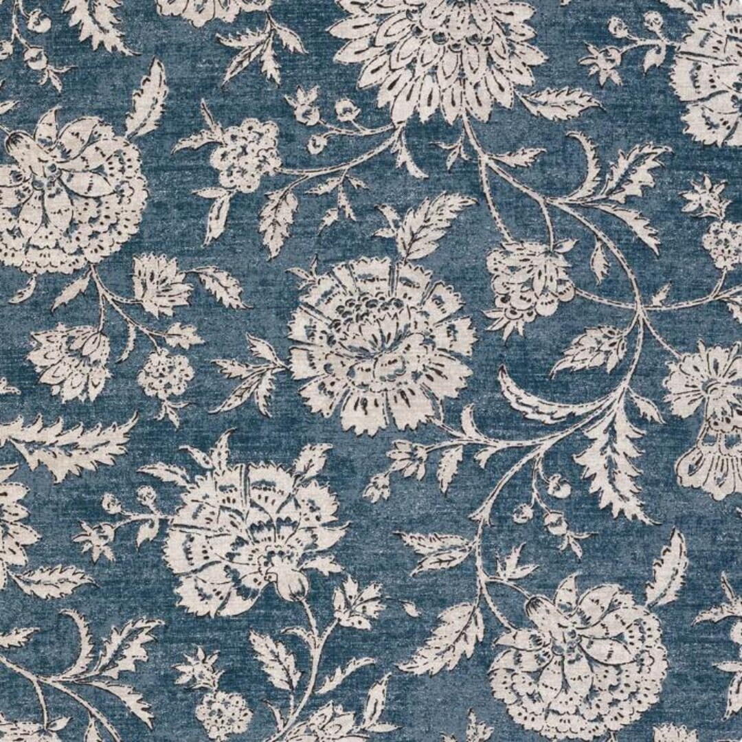 Jacobean Floral Vine Shower Curtain Muted Steel Blue Narrow 72x84 96 108 Long Shower Curtain ...