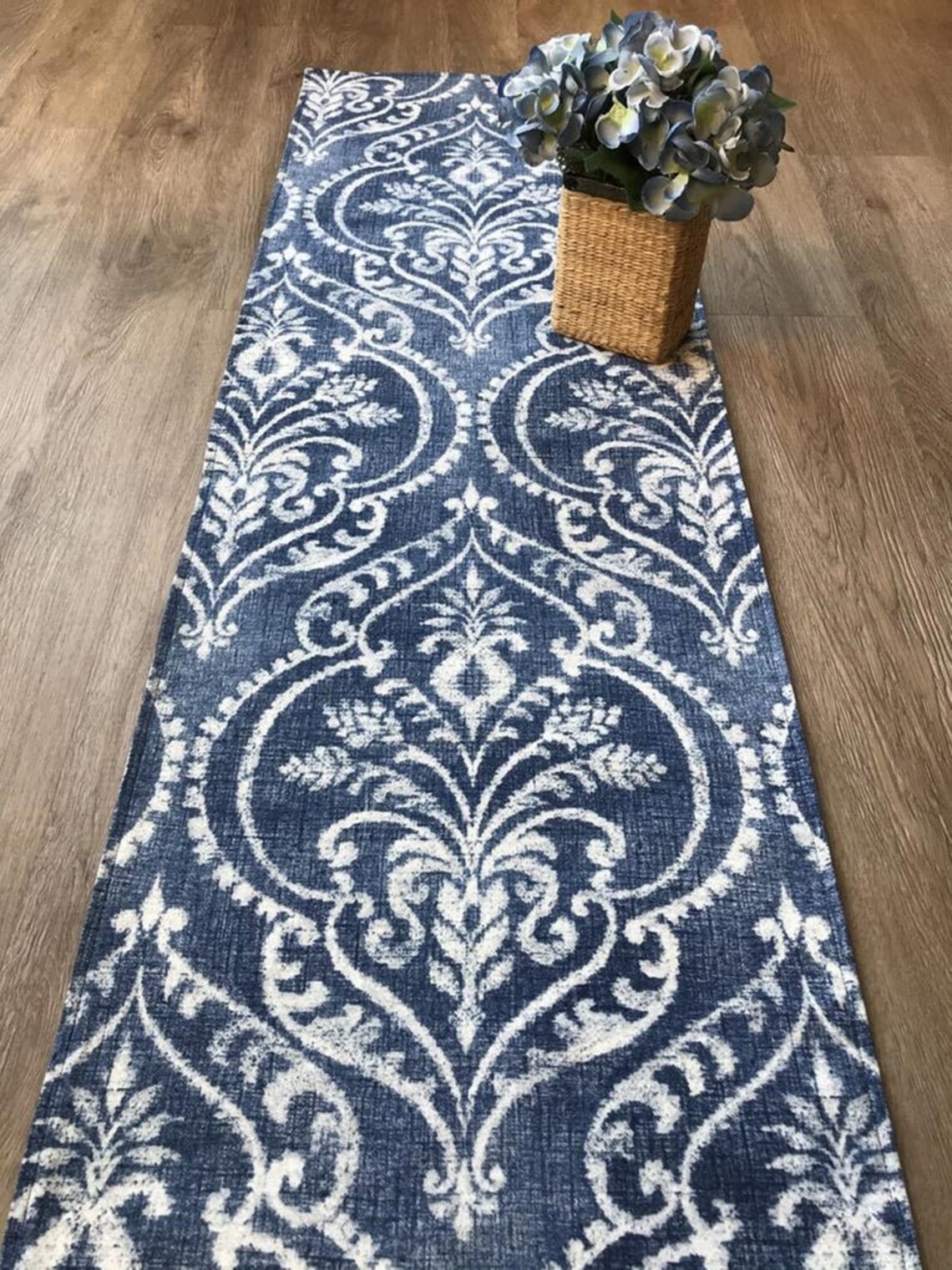 Damask Denim Blue Dining Table Runner Holidays Weddings Party - Etsy