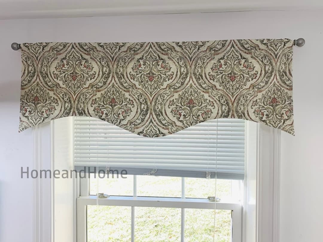 Medallion Scalloped Valance Floral Framed Medallion Shades Brown and ...