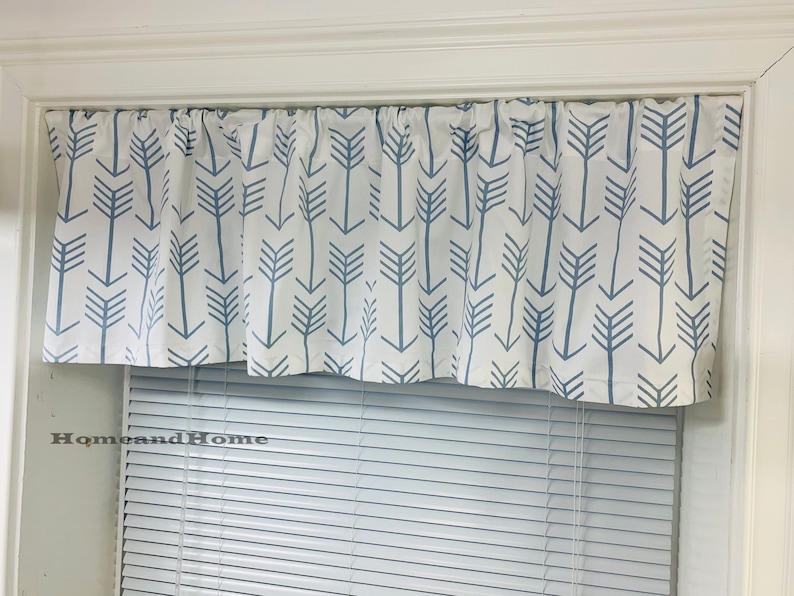 Light Blue Gold Gray Valance Cafe Curtains Arrow Valance - Etsy