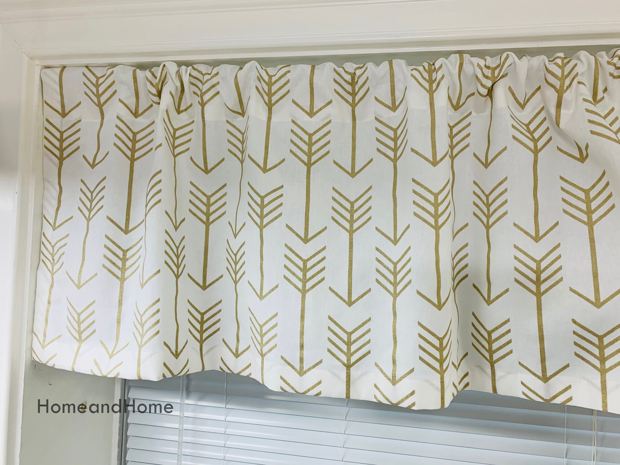 Light Blue Gold Gray Valance Cafe Curtains Arrow Valance | Etsy