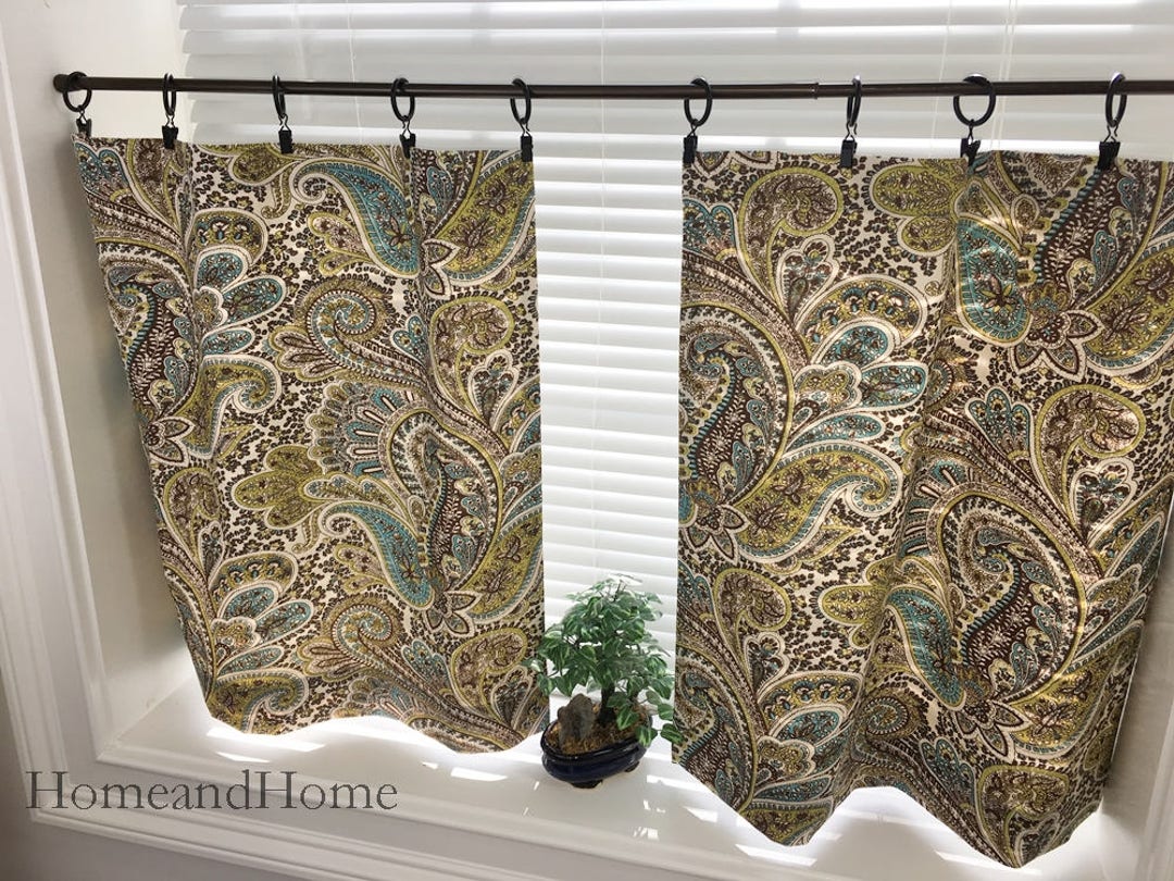 Valance / 2 Panels Cafe Curtains / Paisley Valance / Kitchen Valance ...