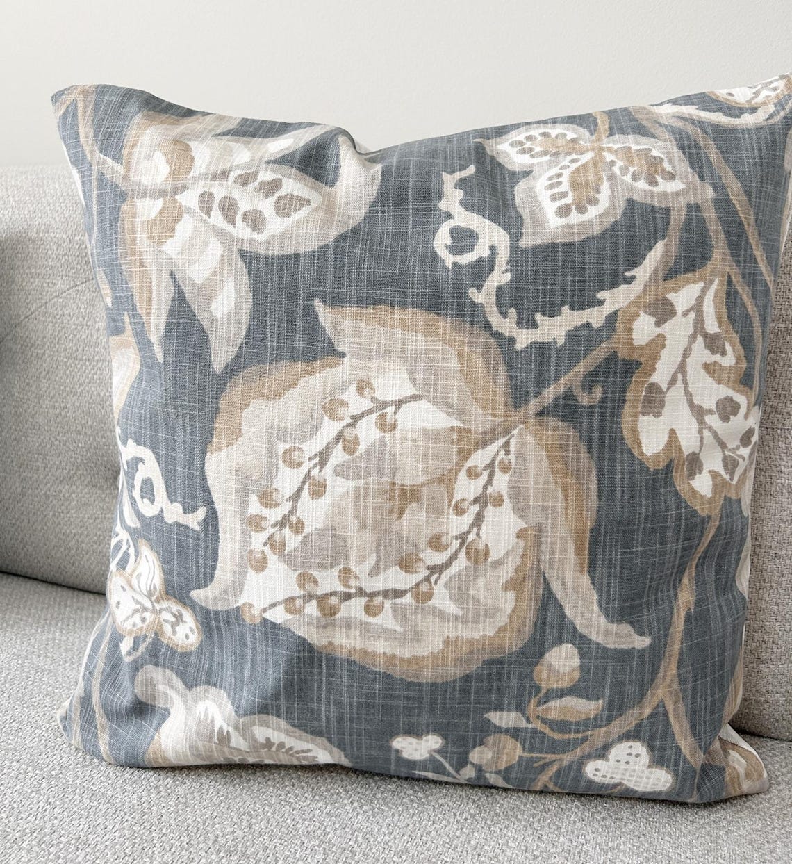 Jacobean Floral Neutral Slate Washed Blue Gray Taupe Creamy Charcoal ...