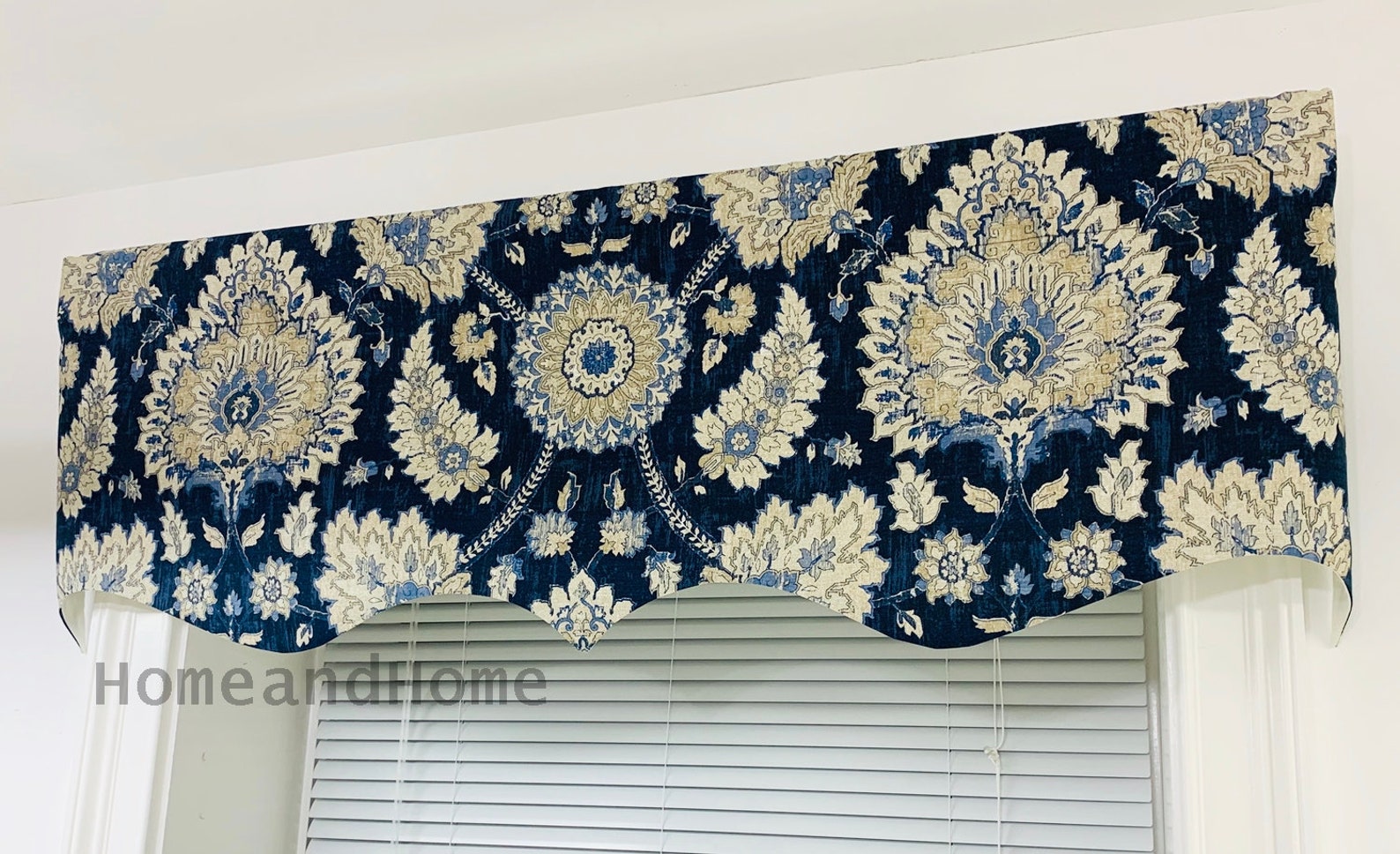 Scalloped Valance. Waverly Valance. Dark Denim Blue Stone Gray Lined ...