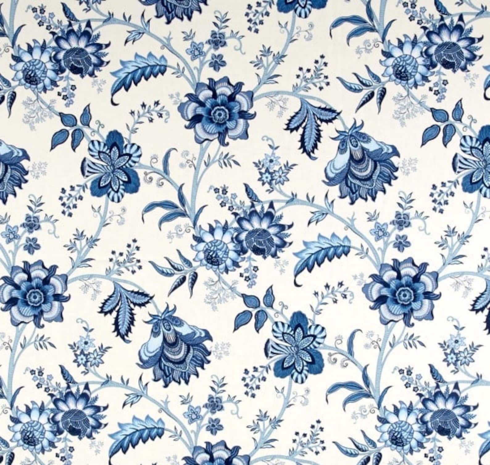 Blue Floral Waverly Shades of Blue Cream Faux Roman Shade. - Etsy