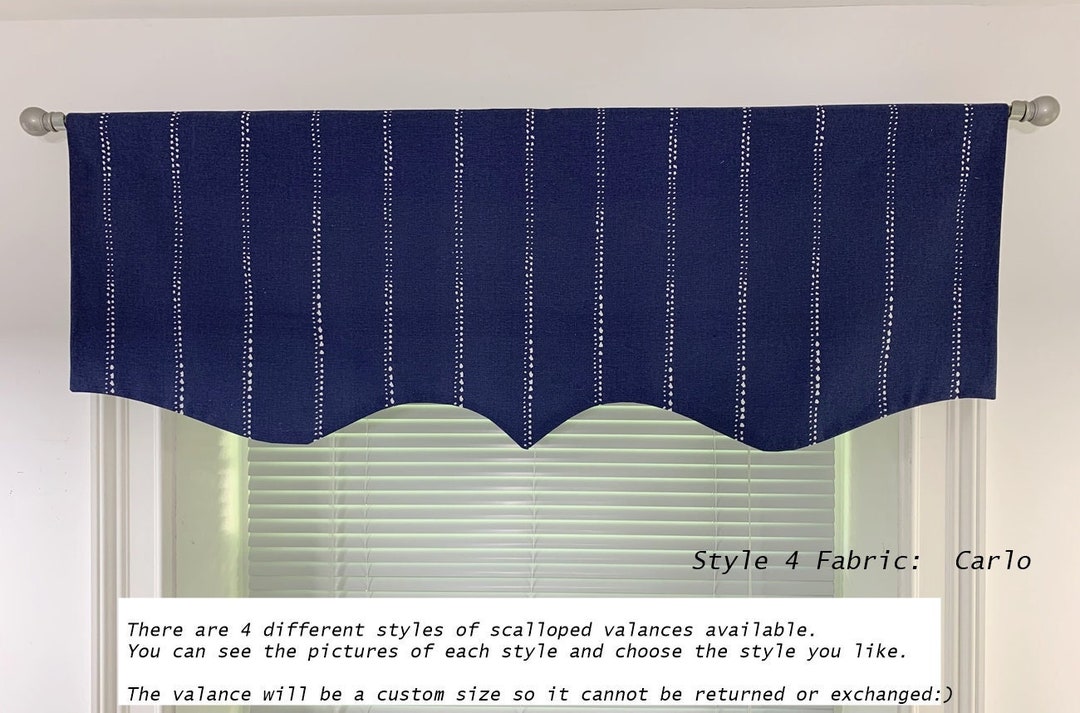 Scalloped Valance Blue Window Valances Navy Blue Valance Kitchen ...